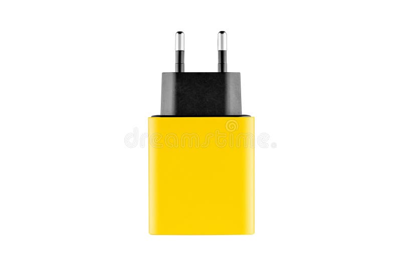 Adapter for Charger with USB and Type C Connector, Yellow, on Isolated ...