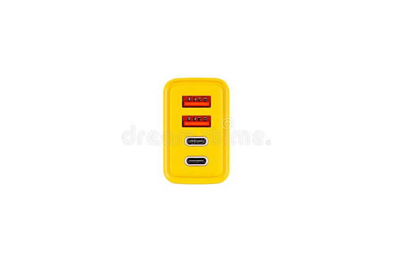 Adapter for Charger with USB and Type C Connector, Yellow, on Isolated ...