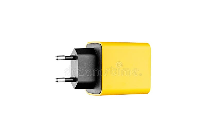 Adapter for Charger with USB and Type C Connector, Yellow, on Isolated ...
