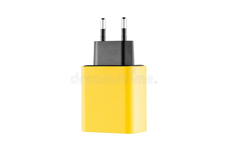 Adapter for Charger with USB and Type C Connector, Yellow, on Isolated ...