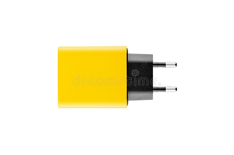Adapter for Charger with USB and Type C Connector, Yellow, on Isolated ...