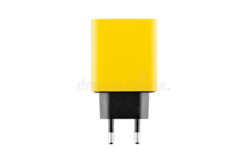 Adapter for Charger with USB and Type C Connector, Yellow, on Isolated ...