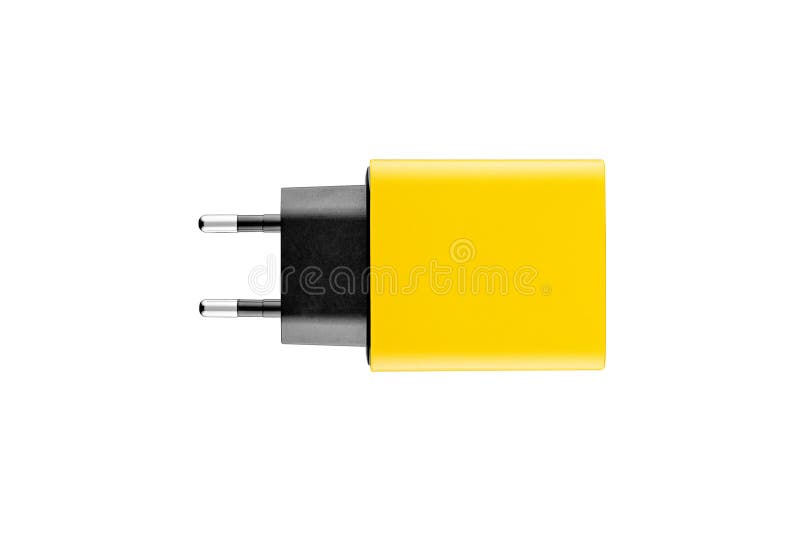 Adapter for Charger with USB and Type C Connector, Yellow, on Isolated ...