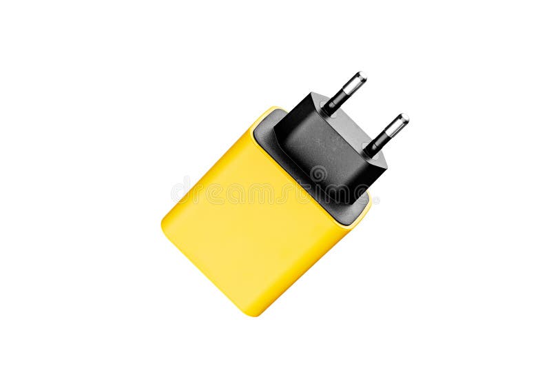 Adapter for Charger with USB and Type C Connector, Yellow, on Isolated ...