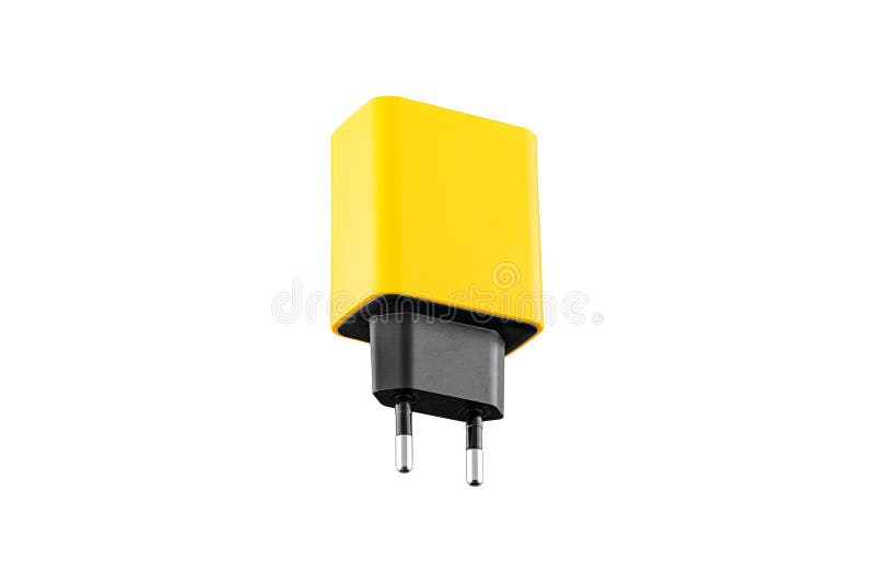 Adapter for Charger with USB and Type C Connector, Yellow, on Isolated ...