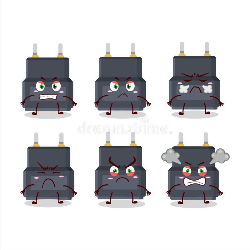 Adapter Connector Cartoon Character with Various Angry Expressions ...