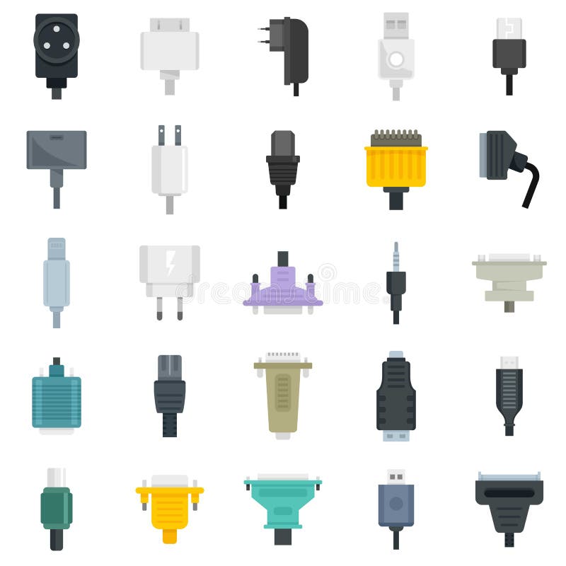 Adapter Icons Set Flat Vector Isolated Stock Vector - Illustration of ...