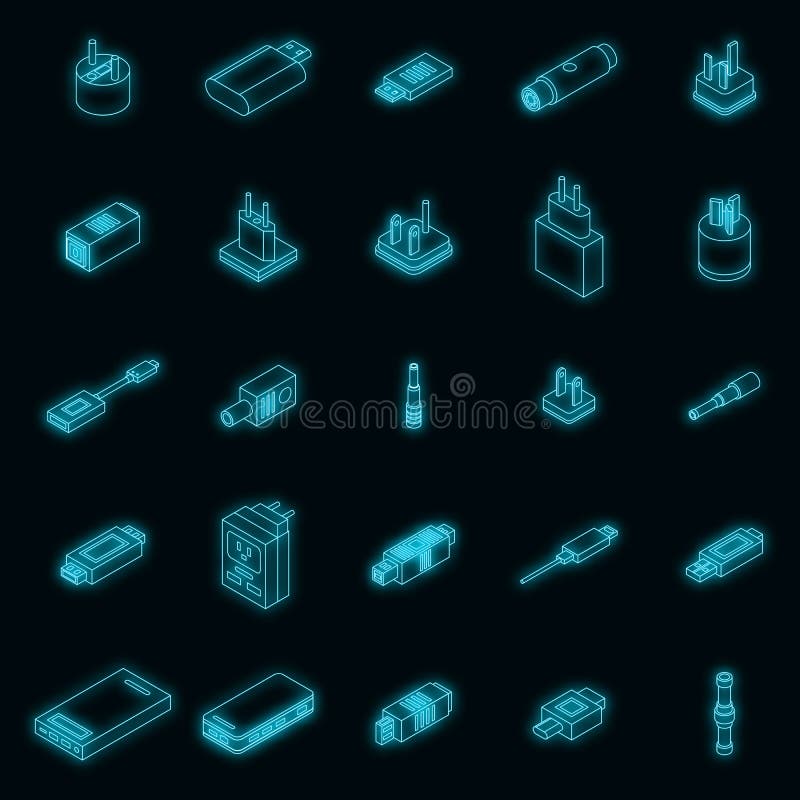 Adapter Icons Set Vector Neon Stock Vector - Illustration of connector ...