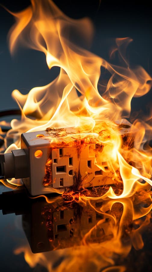 The Adapter Plug Receptacle Sparks, Resulting in a Fire Against a White ...