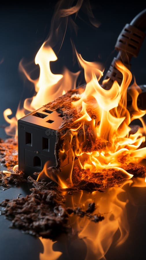 The Adapter Plug Receptacle Sparks, Resulting in a Fire Against a White ...