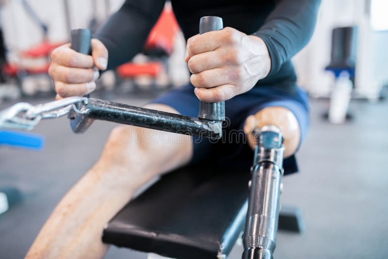 Adaptive Athlete Using Rowing Machine Closeup Stock Photo - Image of ...