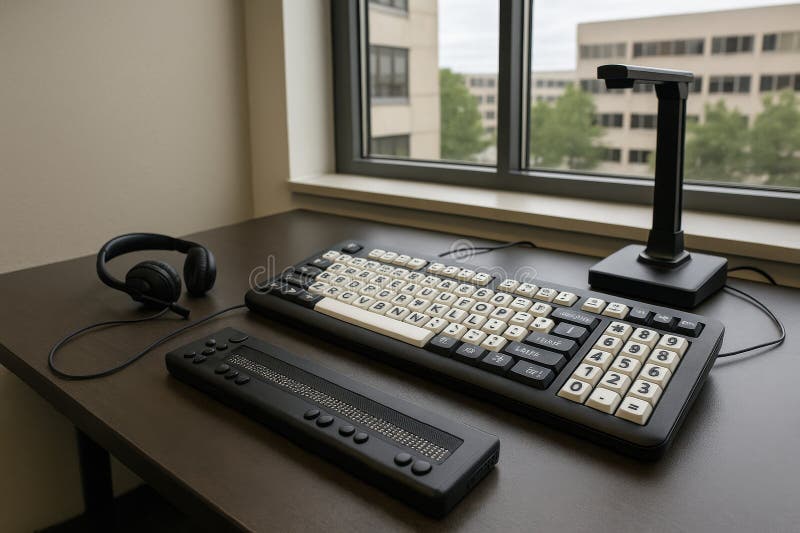 An Adaptive Workstation Setup Featuring a Braille Reader, Oversized ...