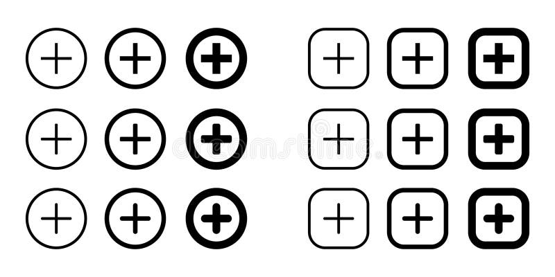Add Button Icon Vector Set Collection. Social Media Plus Sign Symbol ...