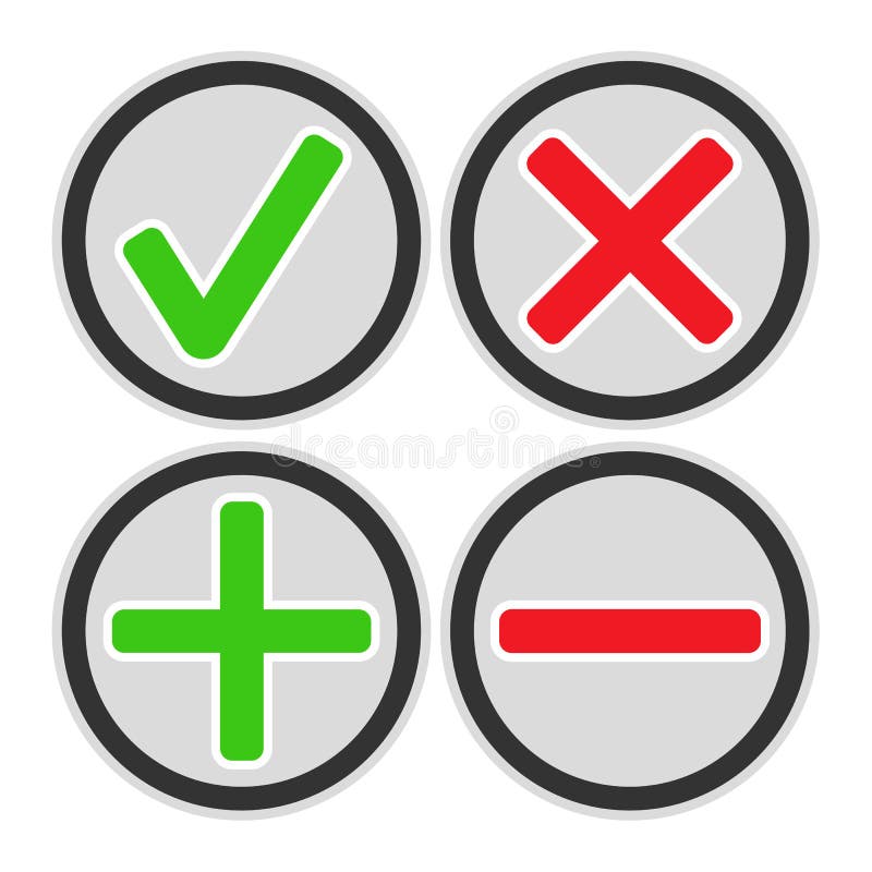 Add, Delete, Cross & Check Mark Icons Stock Vector - Illustration of ...