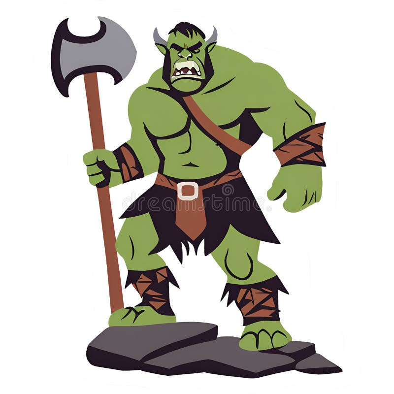 Cartoon orc with axe stock illustration. Illustration of character ...