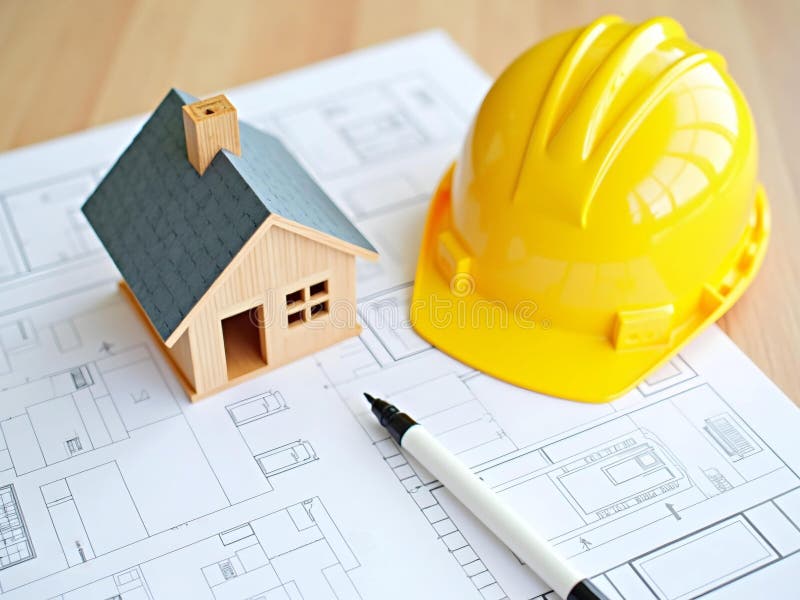 Architectural Planning with Safety Helmet and Blueprint for ...
