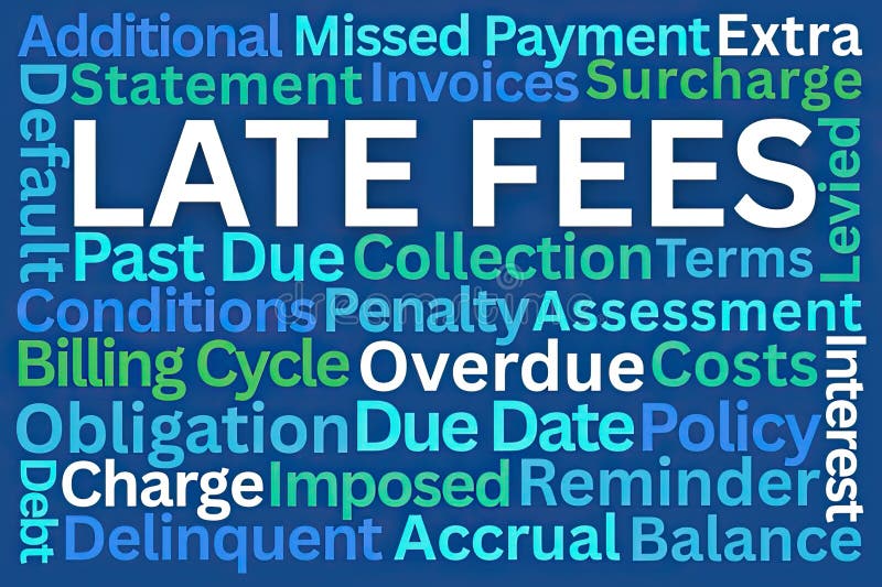 Late Fees Word Cloud on Blue Background Stock Illustration ...