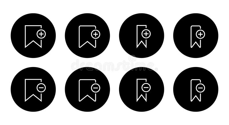 Add and Remove Bookmark Icon Set on Black Circle. Save and Unsaved ...