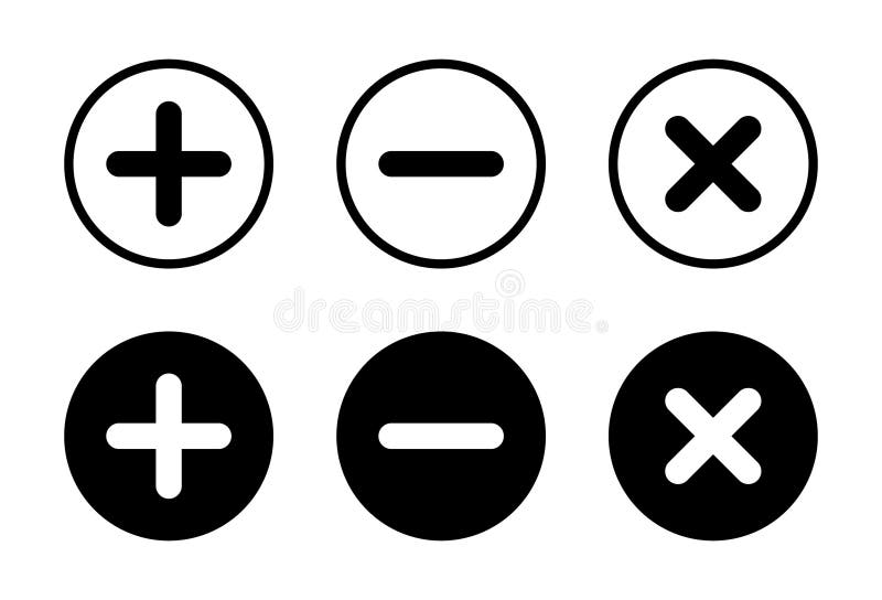 Add, Remove, and Delete Icon. Plus, Minus, and Cross Symbol in Black ...