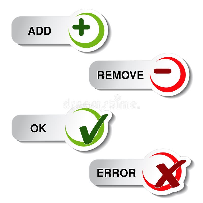 Add Remove and Ok Error Item - Button Stock Vector - Illustration of ...