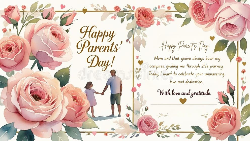 Floral-themed Parents Day Card Featuring Pink Roses and Green Leaves ...