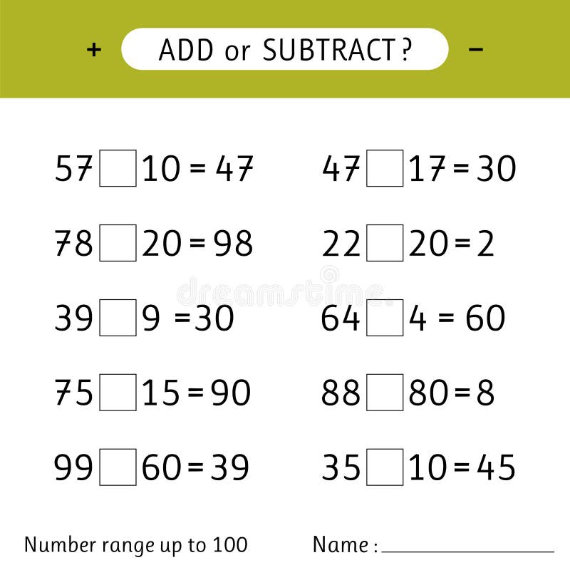 Add or Subtract. Number Range Up To 100. Addition and Subtraction ... Add or Subtract. Number Range Up To 100. Addition and Subtraction ...