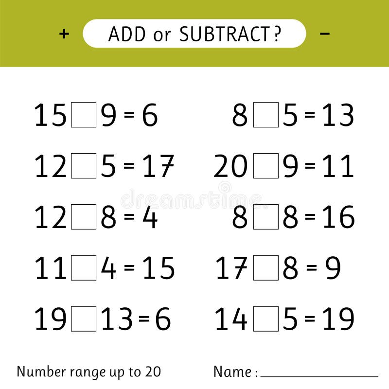 Add or Subtract. Number Range Up To 20. Mathematical Exercises ... Add or Subtract. Number Range Up To 20. Mathematical Exercises ...