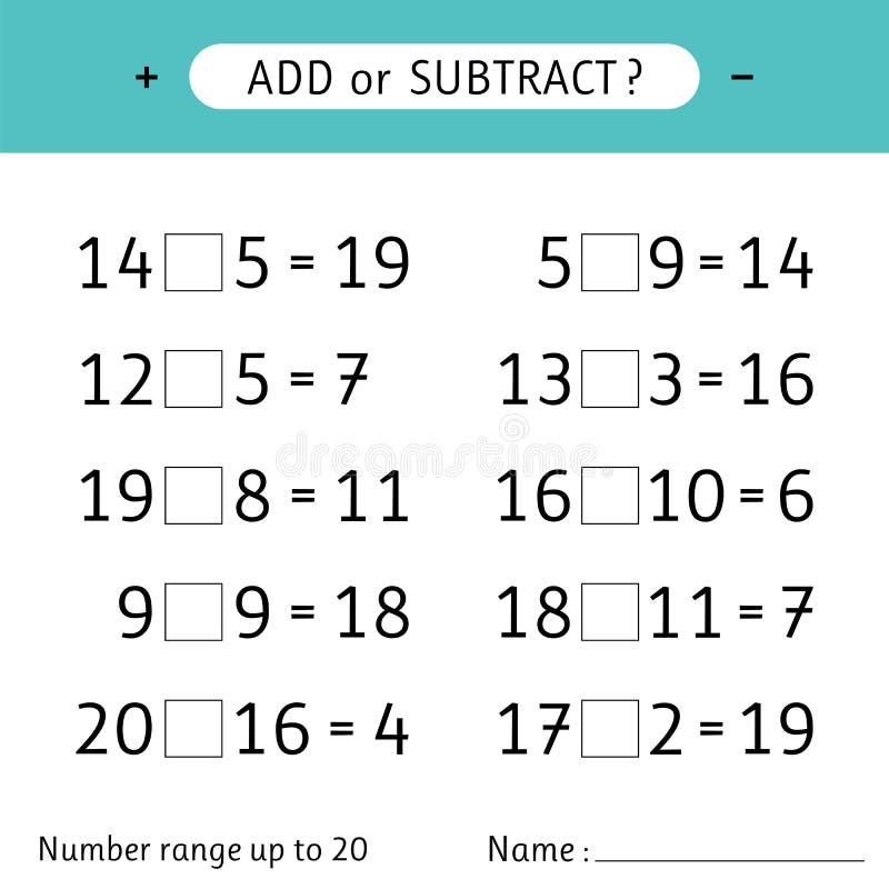 Add or Subtract. Number Range Up To 20. Mathematical Exercises ... Add or Subtract. Number Range Up To 20. Mathematical Exercises ...