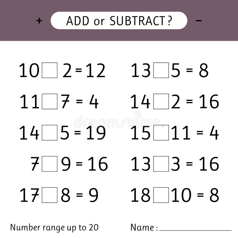 Add or Subtract. Number Range Up To 10. Mathematical Exercises ... Add or Subtract. Number Range Up To 10. Mathematical Exercises ...