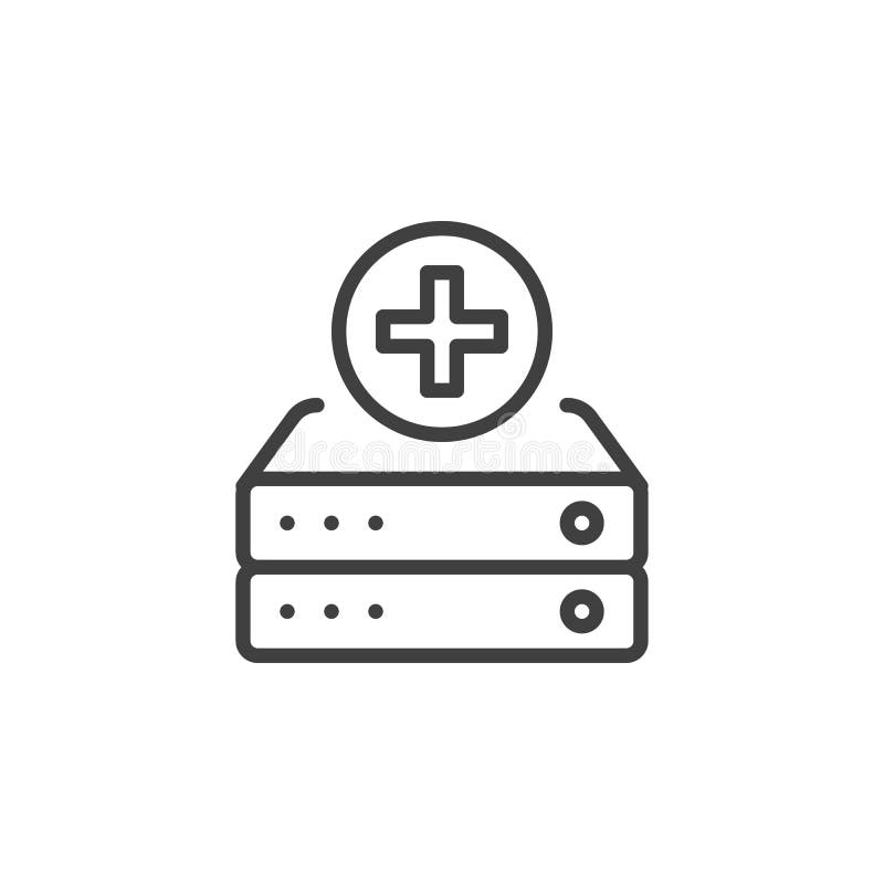 Add Database Line Icon, Outline Vector Sign, Linear Style Pictogram ...