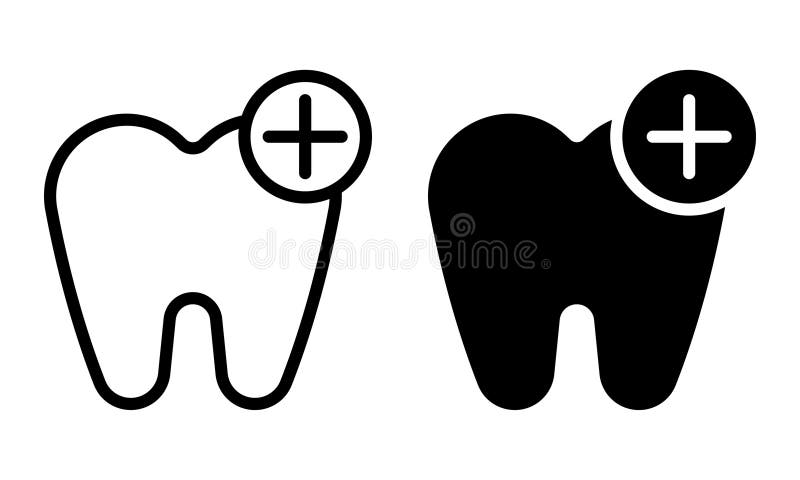 Add Tooth Icon with Outline and Glyph Style. Stock Vector ...