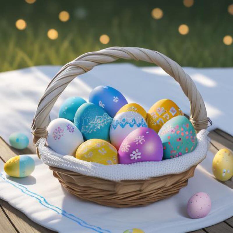 A Baskets of Hand-painted Easter Eggs Stock Illustration - Illustration ...