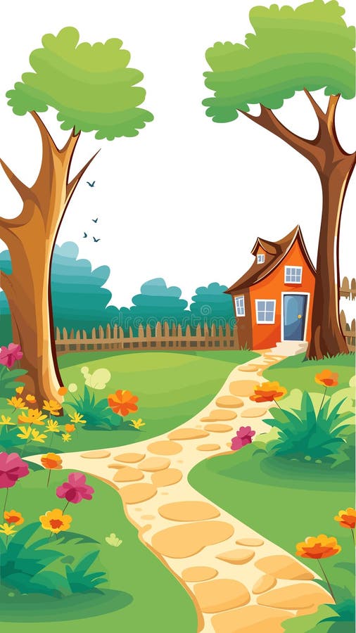 Vector Artwork of Backyard Cartoon Illustration Landscape Wallpaper ...