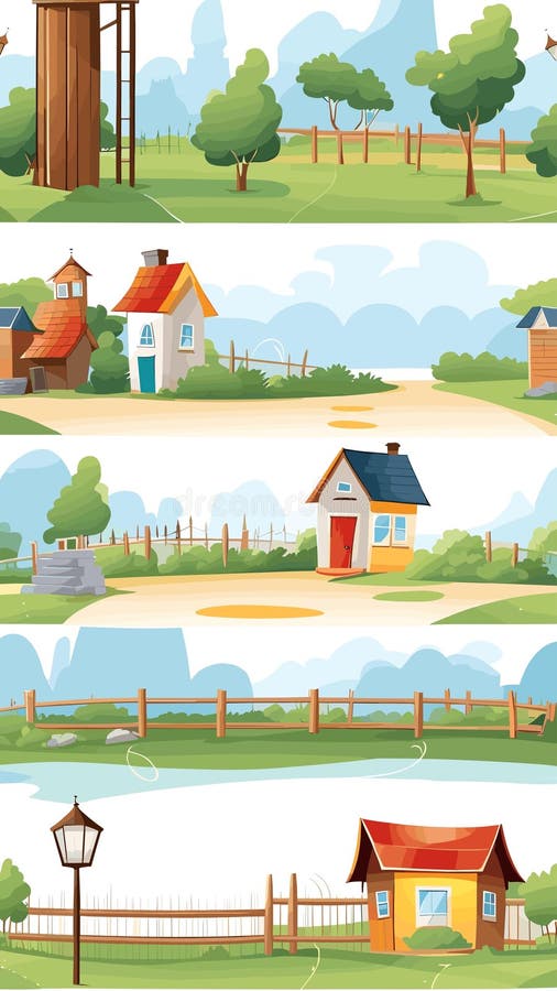 Vector Artwork of Backyard Cartoon Illustration Landscape Wallpaper ...