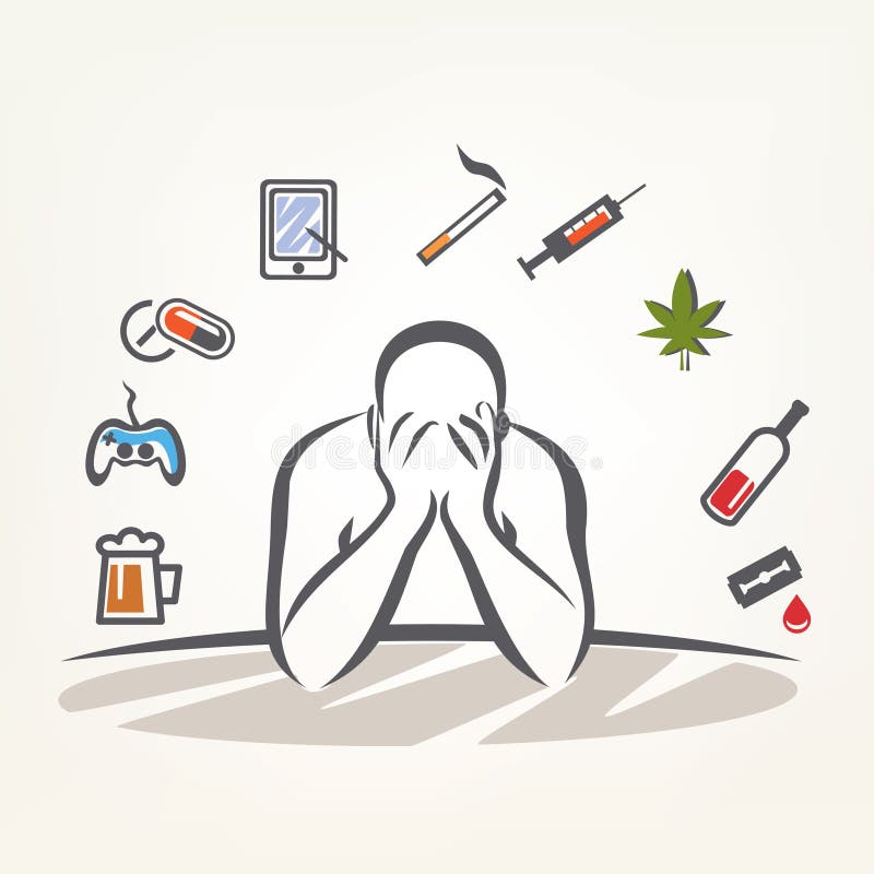 Addict Man and Set of Addiction Symbols Stock Vector - Illustration of ...