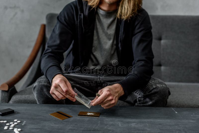 Addicted Man Pouring Cocaine Stock Image - Image of narcotic, addicted ...