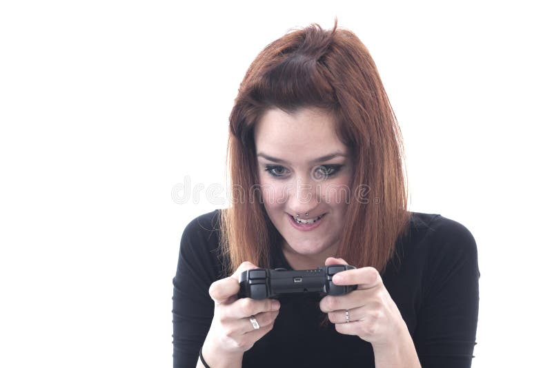 Addicted Playing Girl with Game Controller Stock Photo - Image of ...