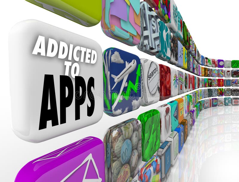 Addicted To Apps Words Mobile Software Tile Display Stock Illustration ...