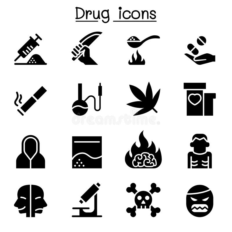 Addiction & Drug Icon Set Stock Vector - Illustration of junky ...