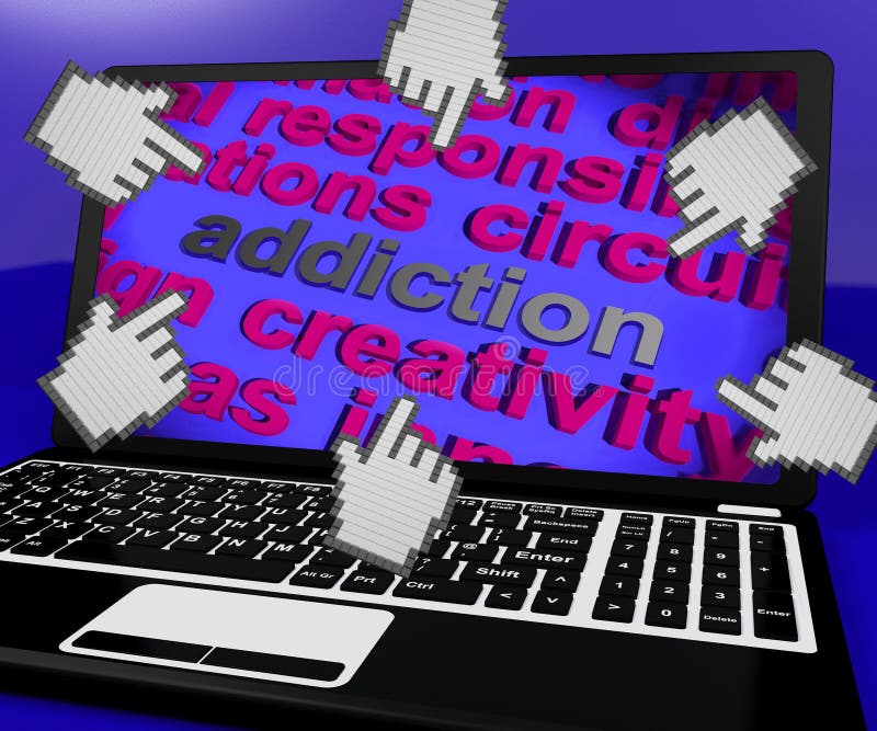 Addiction Laptop Means Obsession Craving and Attachment Online Stock ...