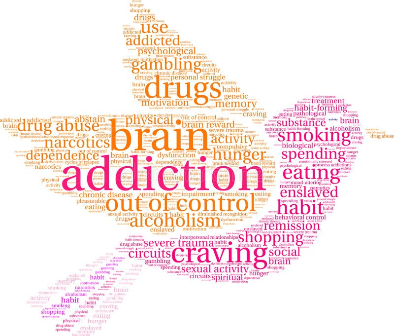 Addiction Word Cloud stock illustration. Illustration of biological ...