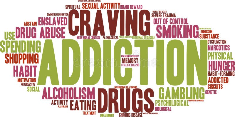 Addiction Word Cloud stock vector. Illustration of dependence - 98662720