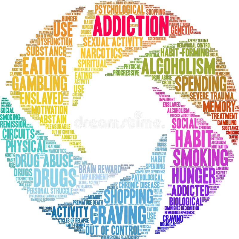 Addiction Word Cloud stock vector. Illustration of eating - 158980723