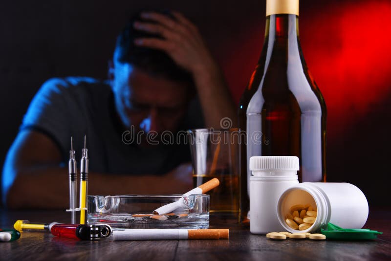 Addictive Substances and the Figure of a Addicted Man Stock Image ...
