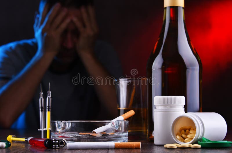 Addictive Substances and the Figure of a Addicted Man Stock Image ...