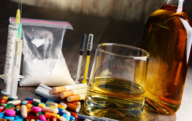 Addictive Substances, Including Alcohol, Cigarettes and Drugs Stock ...