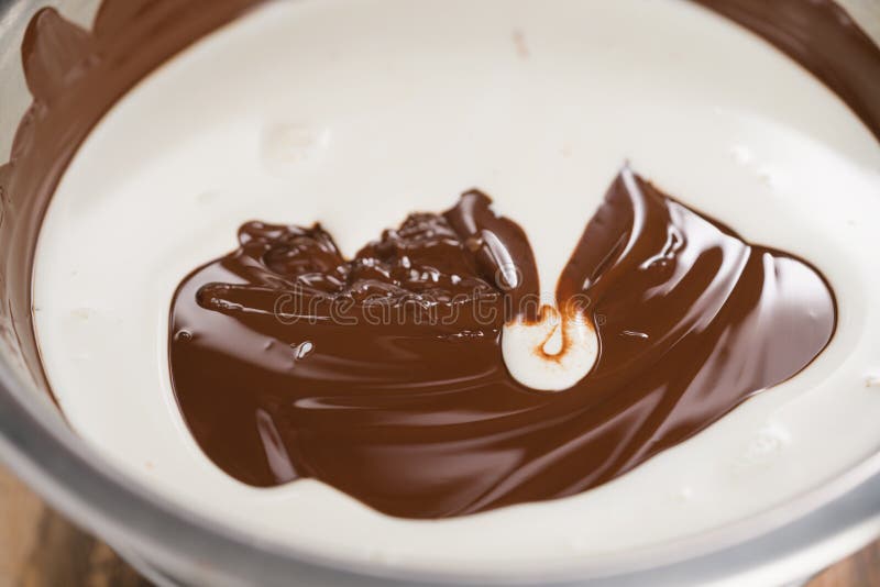 Adding Cream into Melted Chocolate Stock Image - Image of cocoa ...