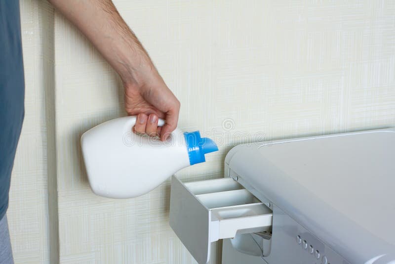 Adding Detergent To Dispenser of Washing Machine Stock Image - Image of ...