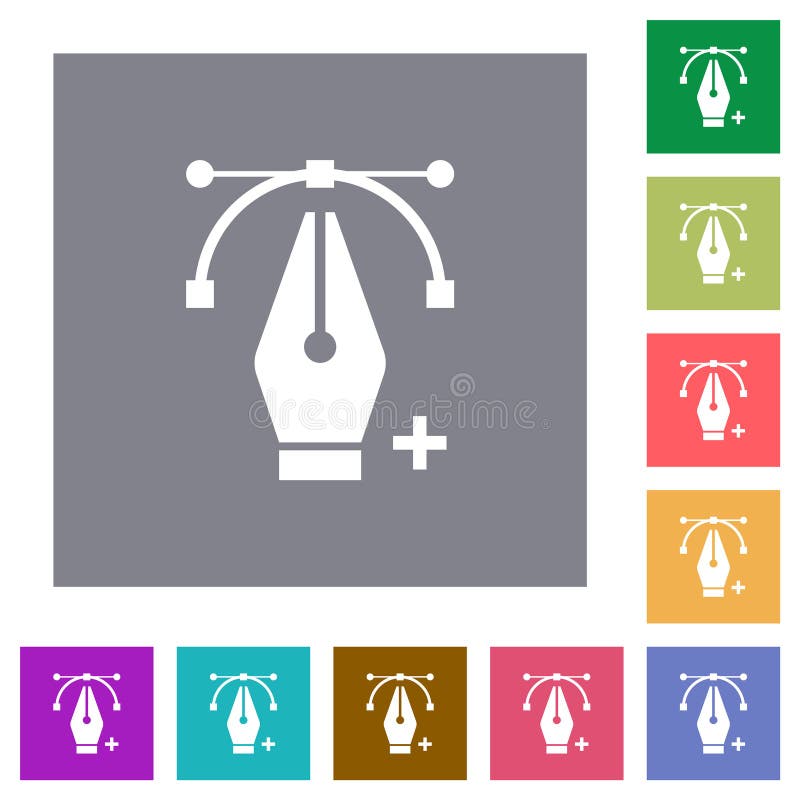 Adding Editing Point with Pen Tool Square Flat Icons Stock Vector ...