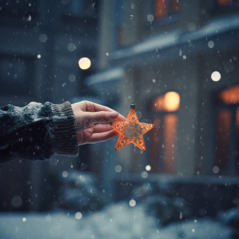 Adding the Finishing Touch - Placing a Star on the Christmas Tree Stock ...
